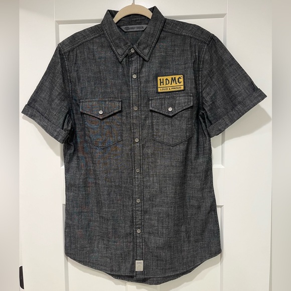 Harley-Davidson | Shirts | Harleydavidson Medium Dark Gray Chambray ...